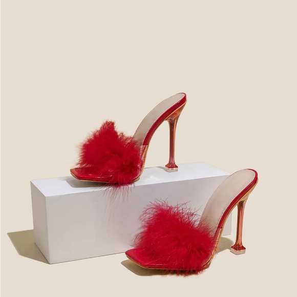 Shoes | Nwot Red Turkey Feather Stilettos Heels | Poshmark